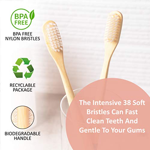 Bamboo Toothbrushes Pack of 4 | eco-Friendly & Biodegradable | Non-Plastic BPA Free Soft Natural Bristles For Gingivitis And Sensitive teeth | Recyclable Eco Toothbrush Men & Women | By laboos