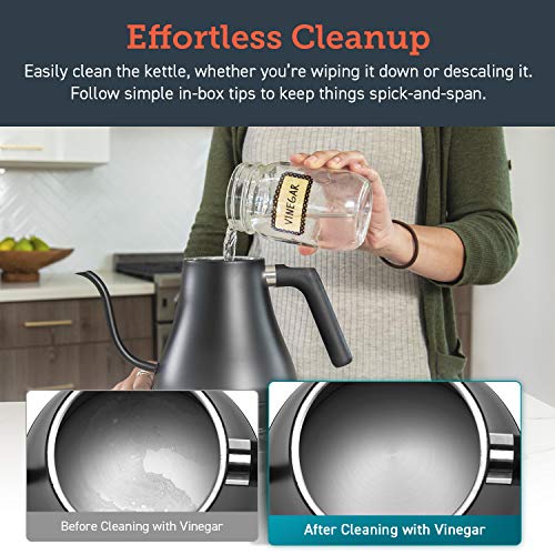 COSORI Electric Gooseneck Kettle with 5 Variable Presets, Pour Over Kettle & Coffee Kettle, 100% Stainless Steel Inner Lid & Bottom, 1200 Watt Quick Heating, 0.8L, Matte Black