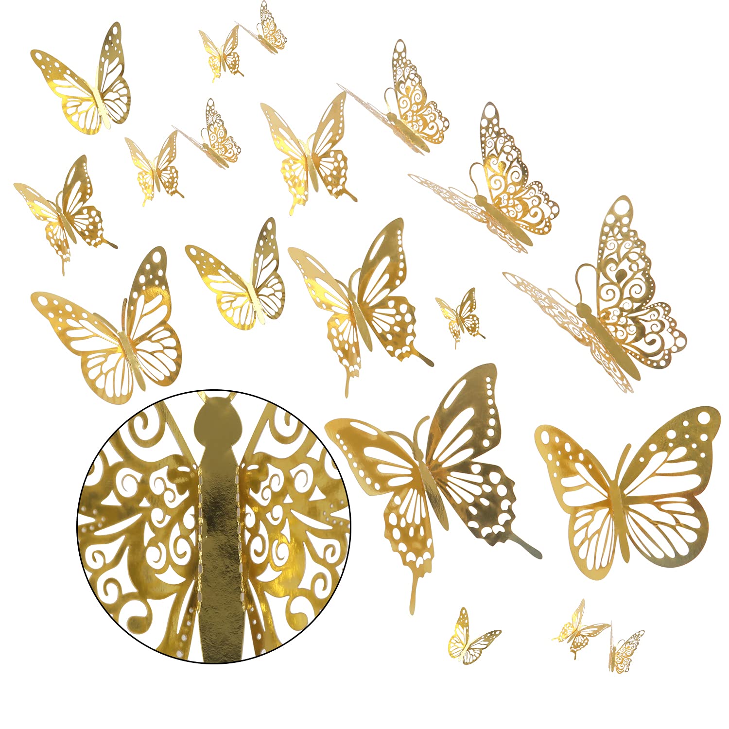 DIYASY Butterfly Wall Décor,36 Pcs Gold 3D Butterfly Stickers Decals for Room,Bedroom,Wedding and Nursery Decoration