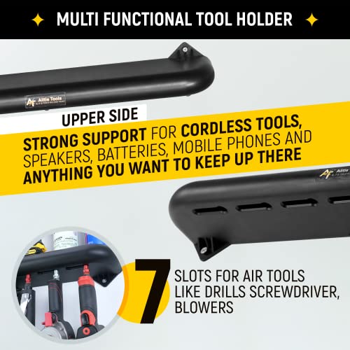 AT Universal Air Tools Holder with 7 Slots - Alitis Heavy Duty Garage Power Tool Organizer Wall Mount Plastic Cordless Power Tool Organizer and Storag