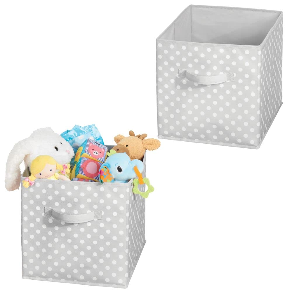 mDesign Soft Fabric Closet Storage Organizer Cube Bin Box, Handle - Storage for Baby Child/Kids Room, Nursery, Toy Room, Furniture Units, Shelf - 12.75" High - 2 Pack - Gray/White Polka Dots