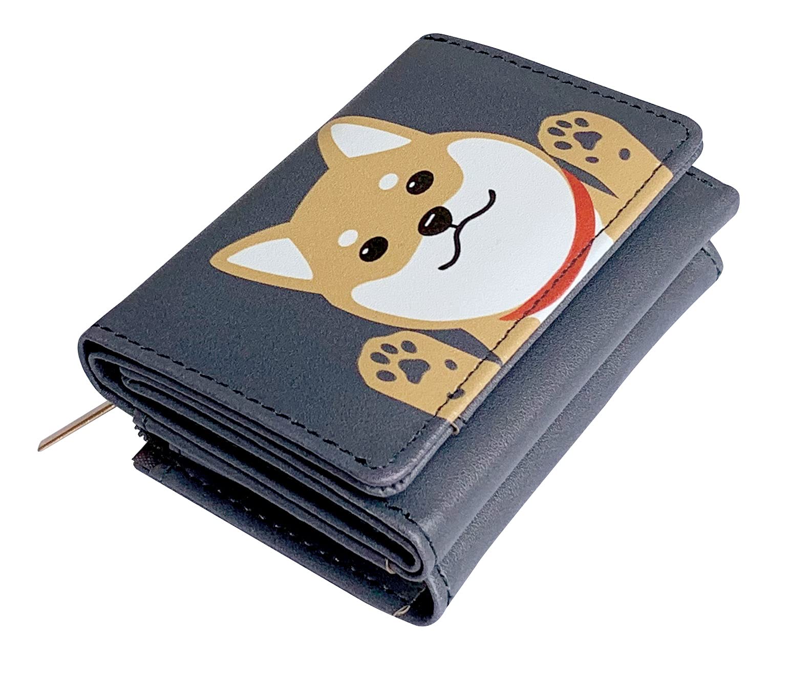 Abeille APA-1606 Mini Wallet, Tri-Fold, Shiba Inu, Khaki, Dog