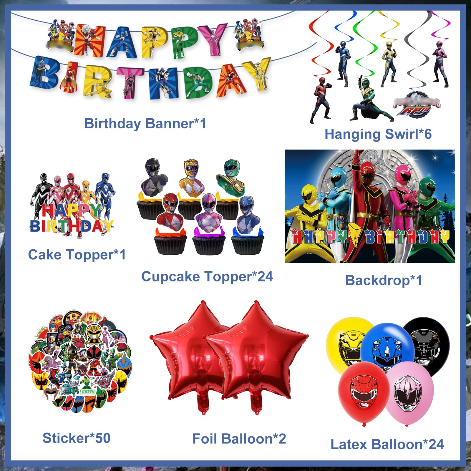 109pcs Cartoon Party Suppliesincludes Birthday Banner, Cake Topper, Cupcake Toppers, Balloons, Tablecloth,Backdrop02