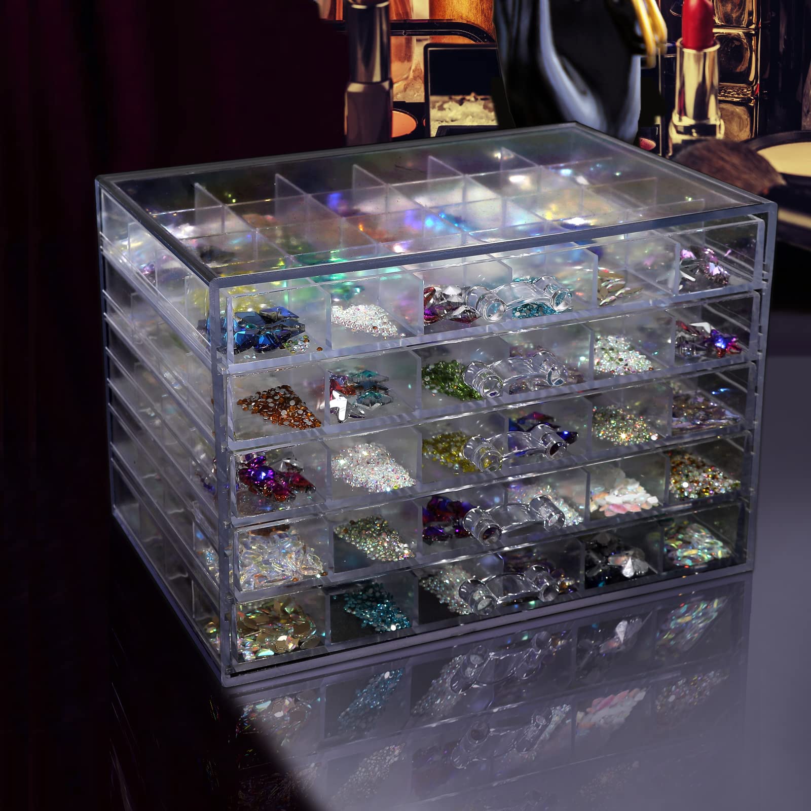 5 Tier 120Lattice nail Organizers and Storage Clear Acrylic Nail Jewellery Accessories Storage Case Holder Shelves Display Mesa Para Manicura Profesional Nail Table