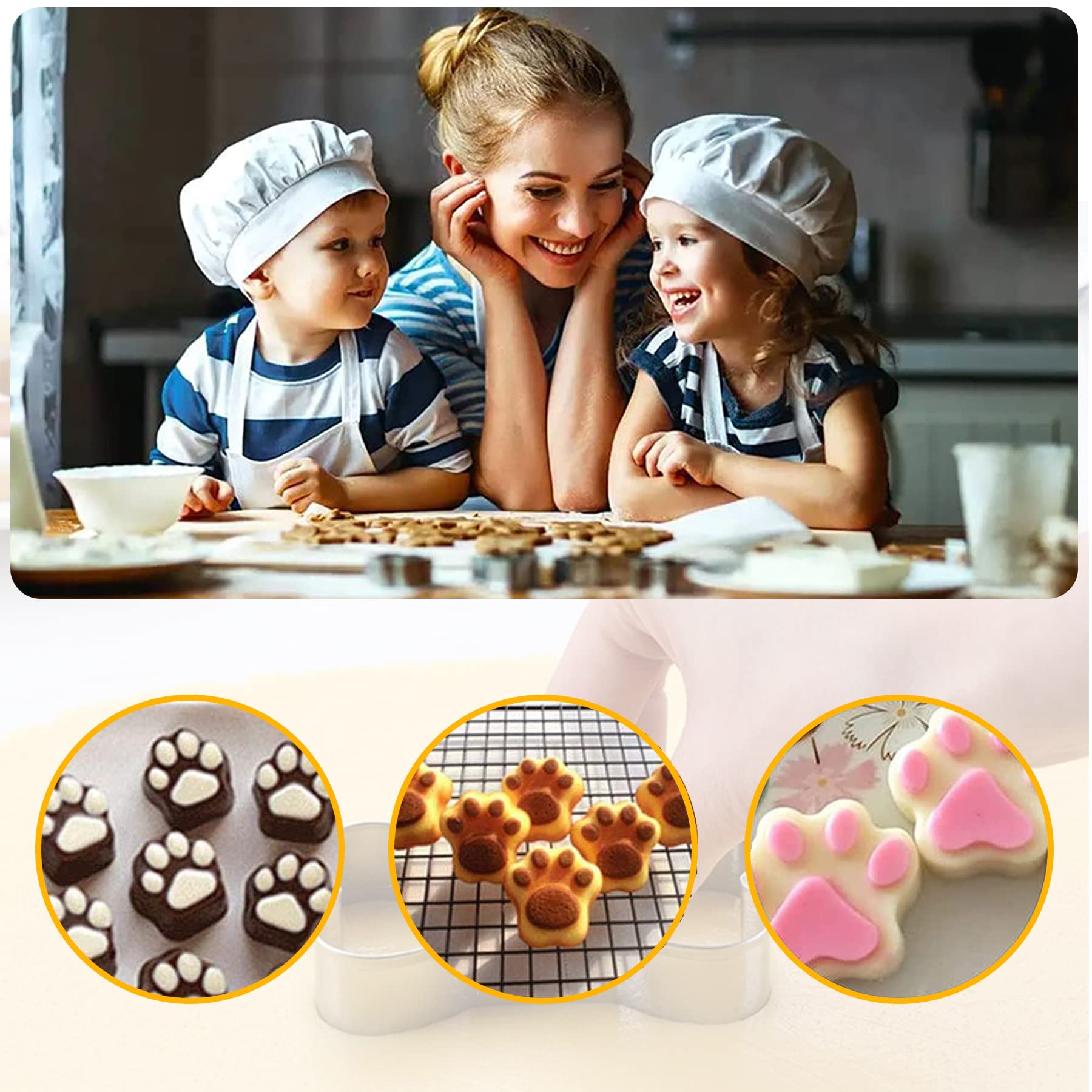 2 in 1 Silicone Molds,2 Pack Silicone Puppy Paw Print & Dog Bone Shaped Molds ,with 3 Packs Stainless Steel Bone Cookie Cutter-Blue&Pink-Set of 5