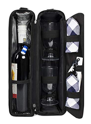 ALLCAMP Wine tote Bag with Cooler Compartment,Picnic Set Carrying Two sets of tableware