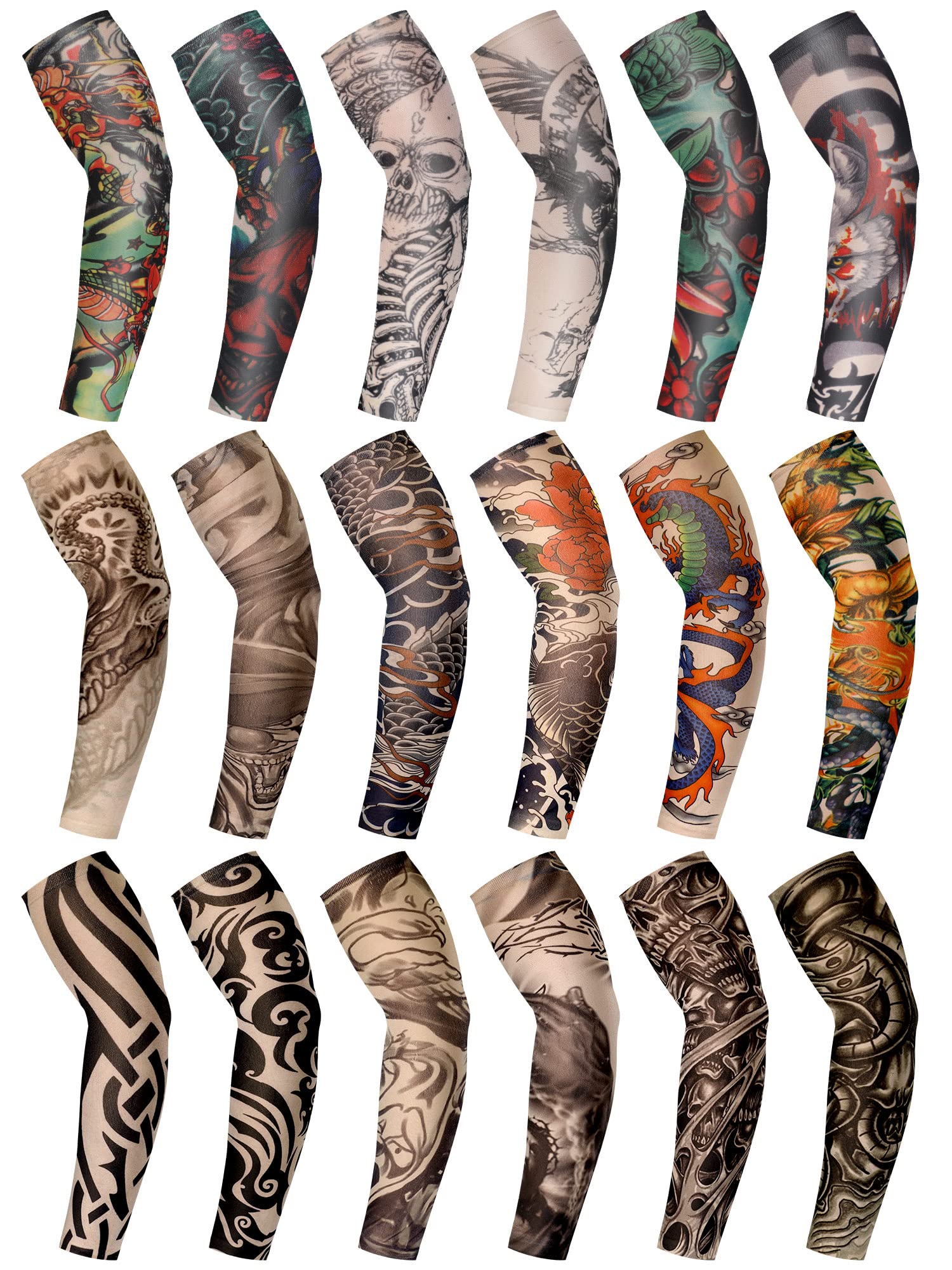 18 Pcs Tattoo Sleeves for Men Arm Sleeves Temporary Tattoo Sleeves Set Arts Fake Tattoo for Women to Cover Arms (Vivid Pattern,Medium)