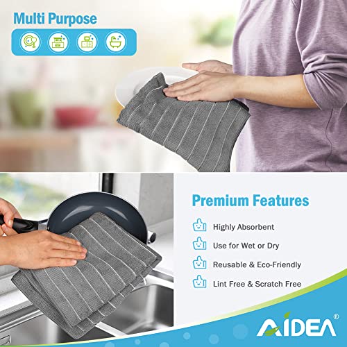 AIDEA Microfiber Kitchen Towels-8Pack, 15βx25β, Super Soft and Absorbent, Multi-Purpose Microfiber Dish Towels for Home, Kitchen-Grey