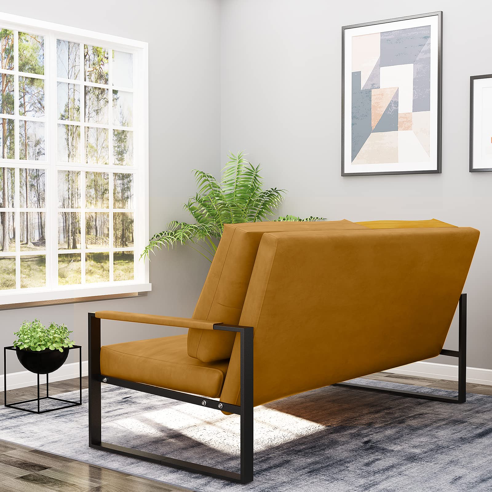AWQM Faux Leather Couch, Mid-Century Loveseat Sofa,Upholstered Faux Leather Loveseat,Small Couch for Small Spaces,Office,Living Room,Camel