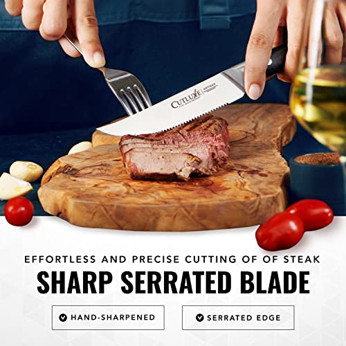 Cutluxe Steak Knives - Serrated Steak Knife Set of 4 β Forged High Carbon German Steel β Full Tang β Ergonomic Handle Design β Artisan Series