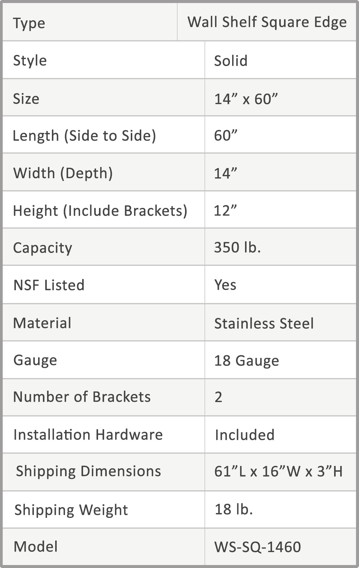 AmGood 14" x 60" Stainless Steel Wall Shelf | Appliance & Equipment Metal Shelving | Kitchen, Restaurant, Garage, Laundry, Utility Room | Heavy Duty | Squared Edge | NSF Certified