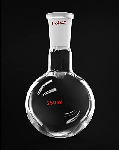 QWORK Glass 250ml Single Neck Flat Bottom Boiling Flask, 24/40 Standard Taper Outer Joint, 250ml