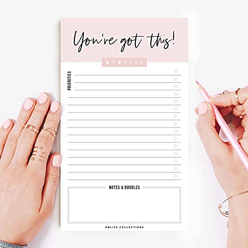 Bliss Collections To Do List Notepad, You've Got This, Magnetic Weekly and Daily Planner for Organizing and Tracking Grocery Lists, Appointments, Reminders, Priorities and Notes, 5"x7" (50 Sheets)