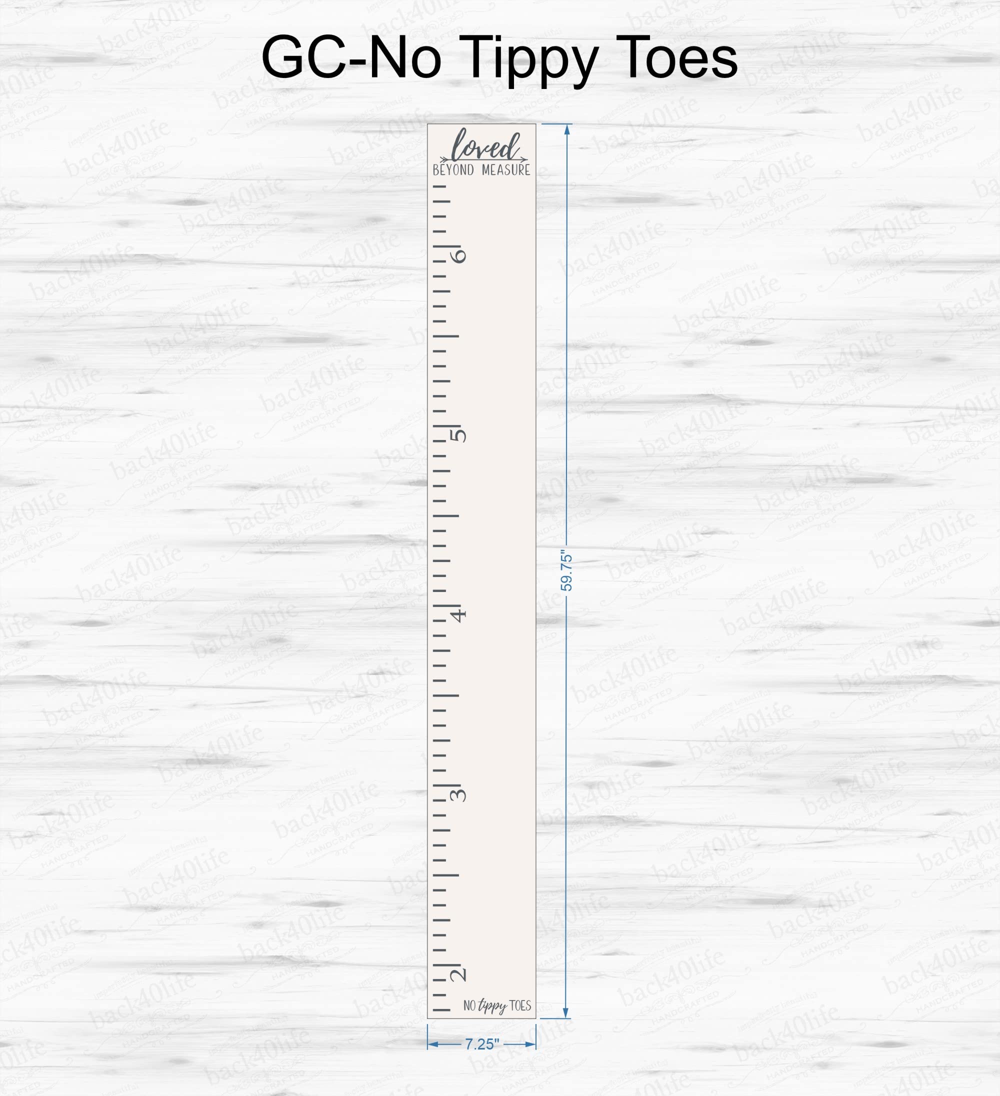 Back40Life Wooden Kids Growth Chart Ruler for Boys and Girls (No Tippy Toes - Loved Beyond Measure) (Ebony Wash)