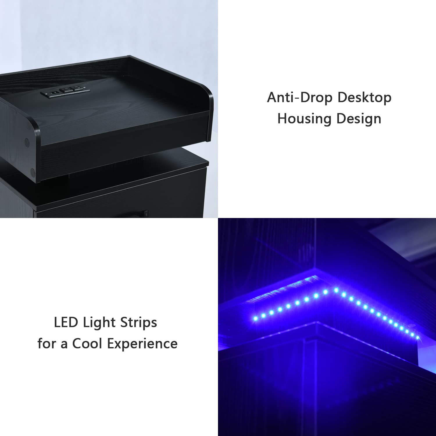 4ever2buy Black Night Stand with LED Light, Bedroom Night Stand Charging Station, LED Nightstand with 2 Drawers, Bedroom Side Table for Bedroom, Living Room