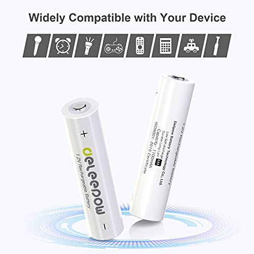 Deleepow Rechargeable AAA Batteries Pre-Charged 1100mAh NiMH Triple A Battery 1.2V Low Self Discharge Pack of 16