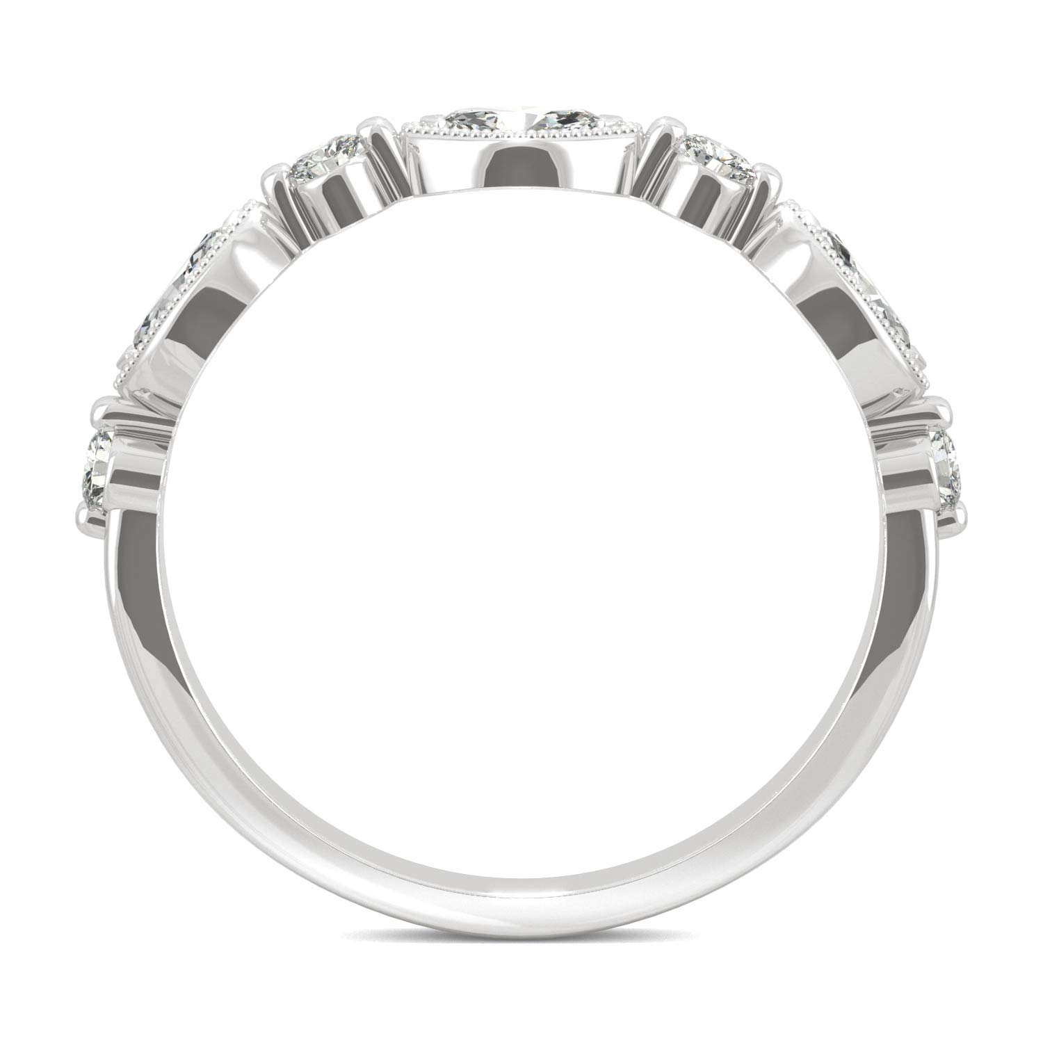 14K White Gold Moissanite by Charles & Colvard 4x2mm Marquise Milgrain Band-size 6 0.33cttw DEW