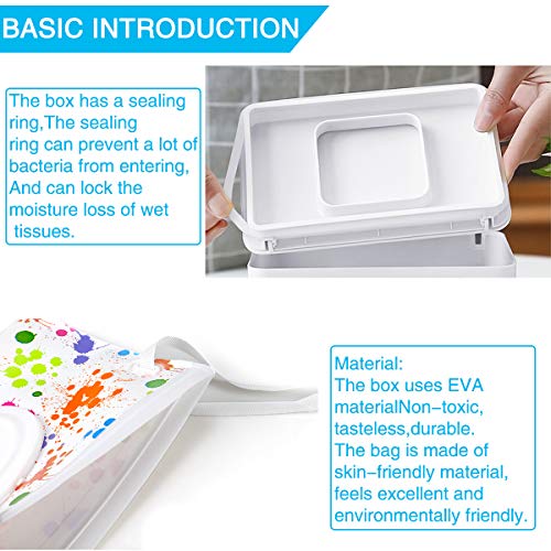 DOERDO 3 PCS Wipe Dispenser and Wet Wipe Pouch Bags Baby Wipe Holder with Lid Wipes Box Tissue Case Box Keeps Baby Wipe Fresh and Safe(White&2 Bags)