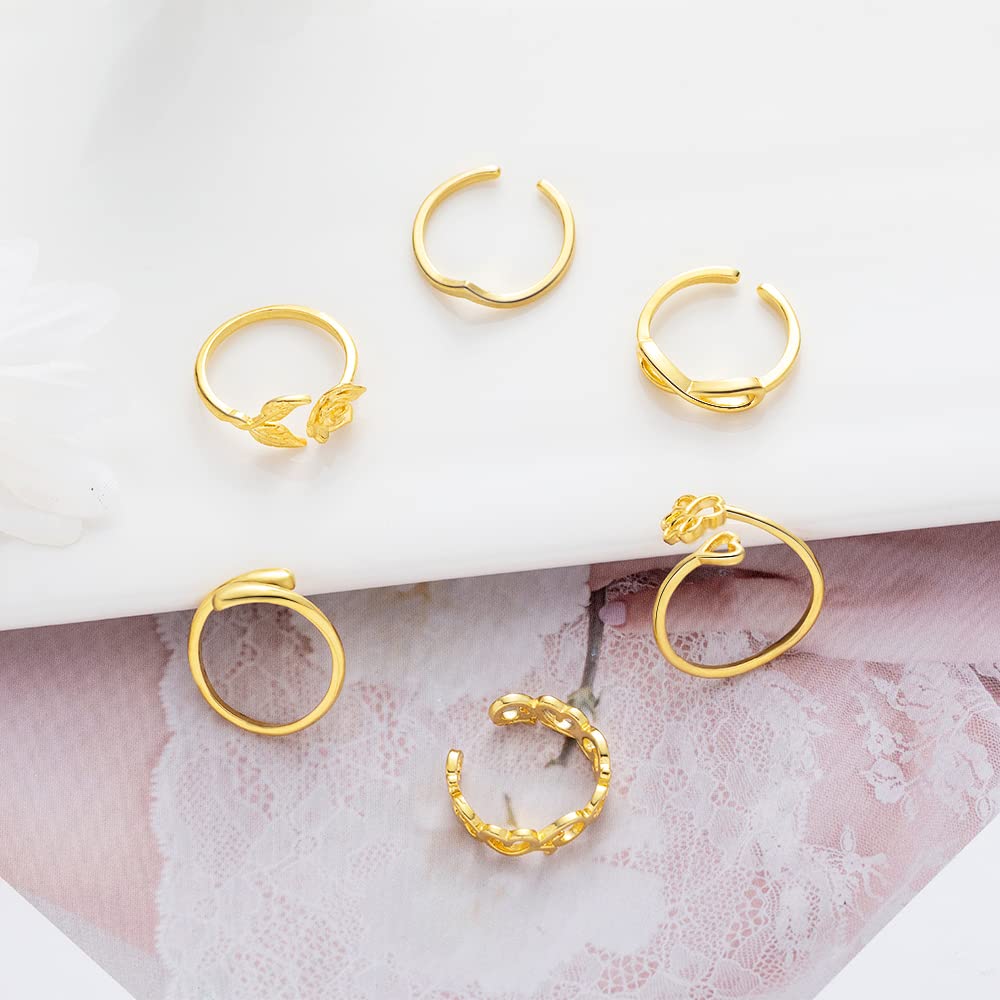12PCS Adjustable Rings for Women Knuckle Rings Wave Heart Star Hug Link Open Rings Simple Stackable Thumb Rings Silver Rings Set for Teen Girls
