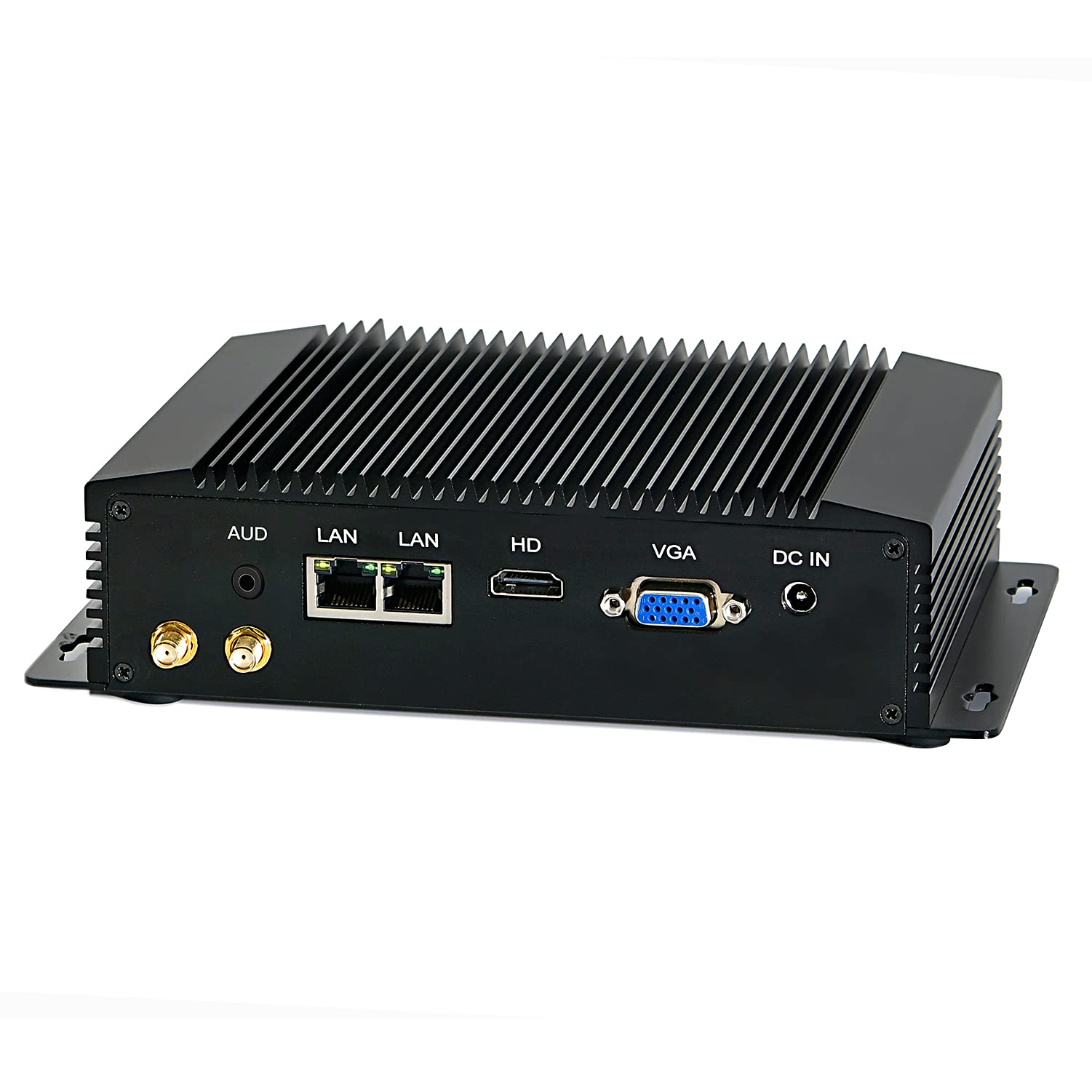 HUNSN Industrial Embedded PC, Fanless Mini Computer, IPC, Celeron 2955U 2957U, Windows 11 / Linux Ubuntu, IM08, VGA, HDMI, 2 x LAN, 2 x COM RS232, 4 x USB3.0, 8G RAM, 64G SSD