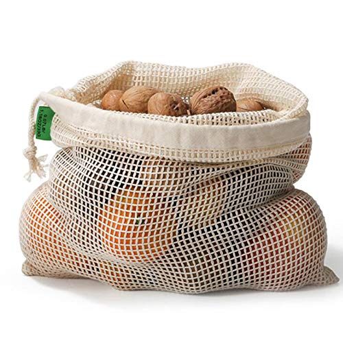 AKOAK 2 Pcs Supermarket Fruit and Vegetable All-Cotton Reusable Shopping Eco-Bag Drawstring All-Cotton Mesh Bag