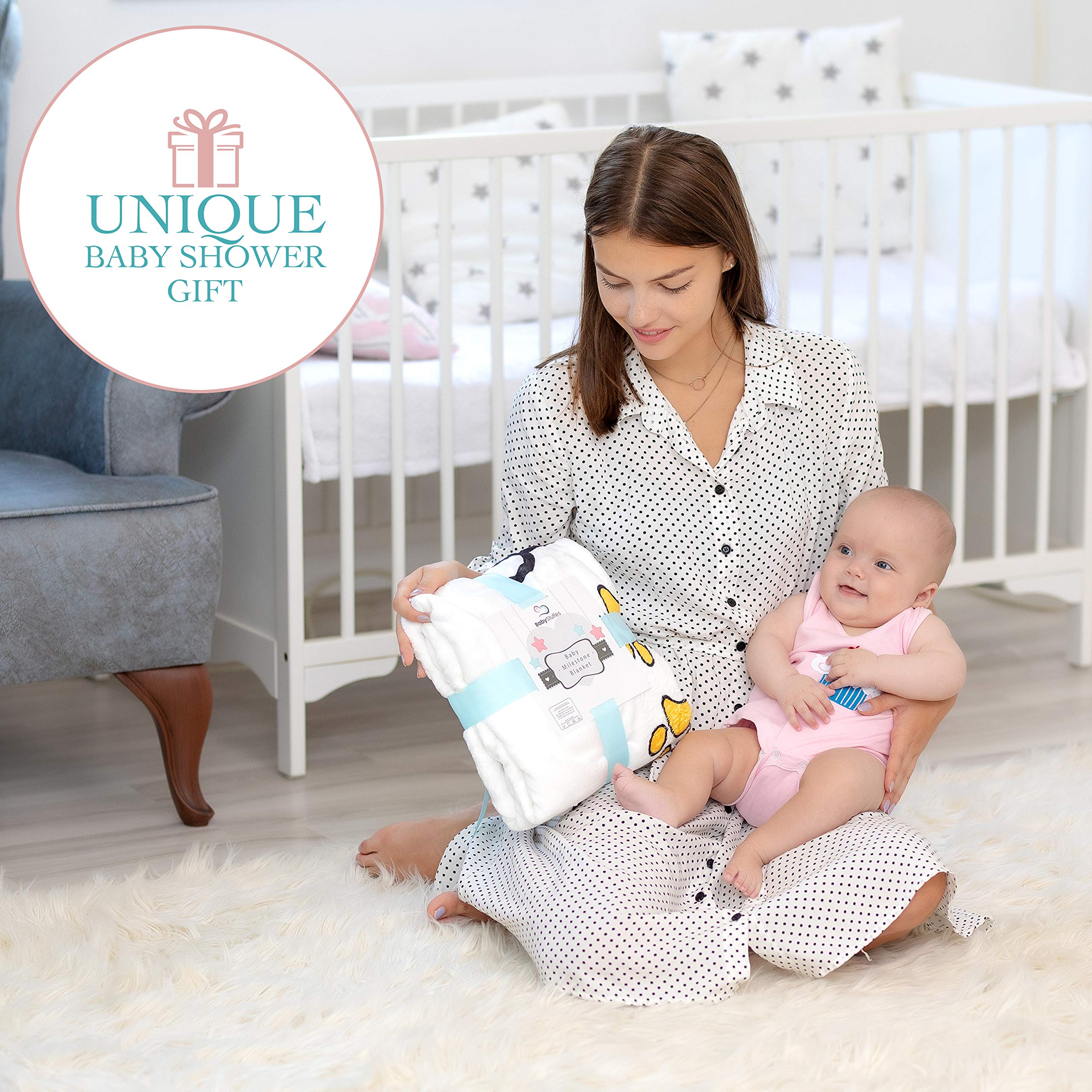 Baby Milestone Blanket for Baby Boy, Girl, Super Soft Teddy Bear & Paw Print Large Fleece, 47” x 43”, Includes Frame