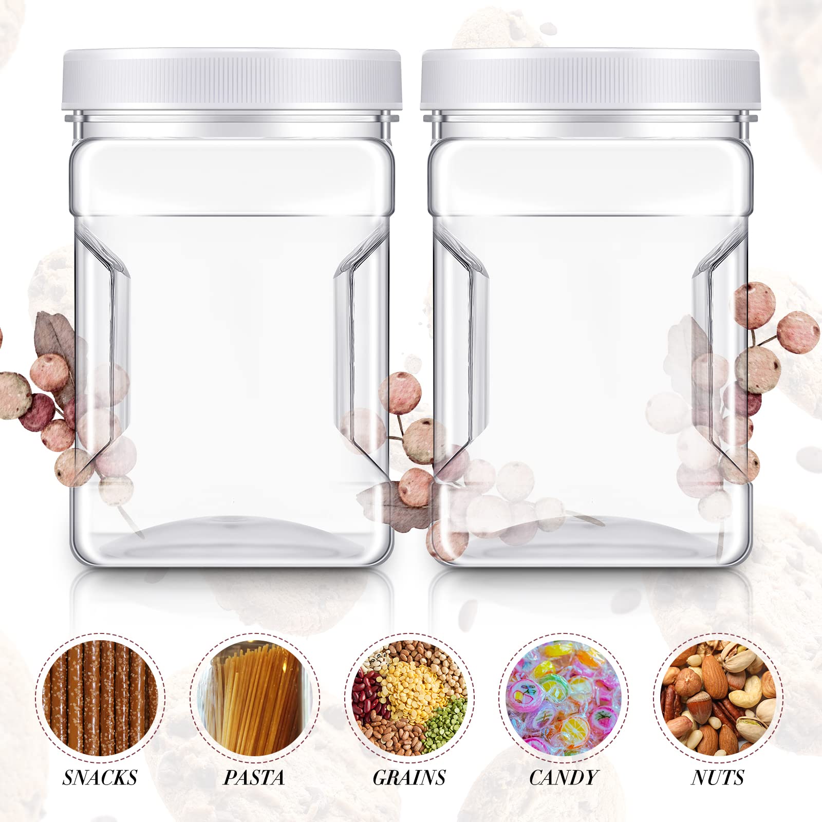 12 Pack Clear Plastic Storage Jars with Lids, 27 oz Square Plastic Containers with Airtight Lids, Paint Storage Containers with Easy Grip Handles, Reusable Wide Mouth Plastic Canisters with Lids