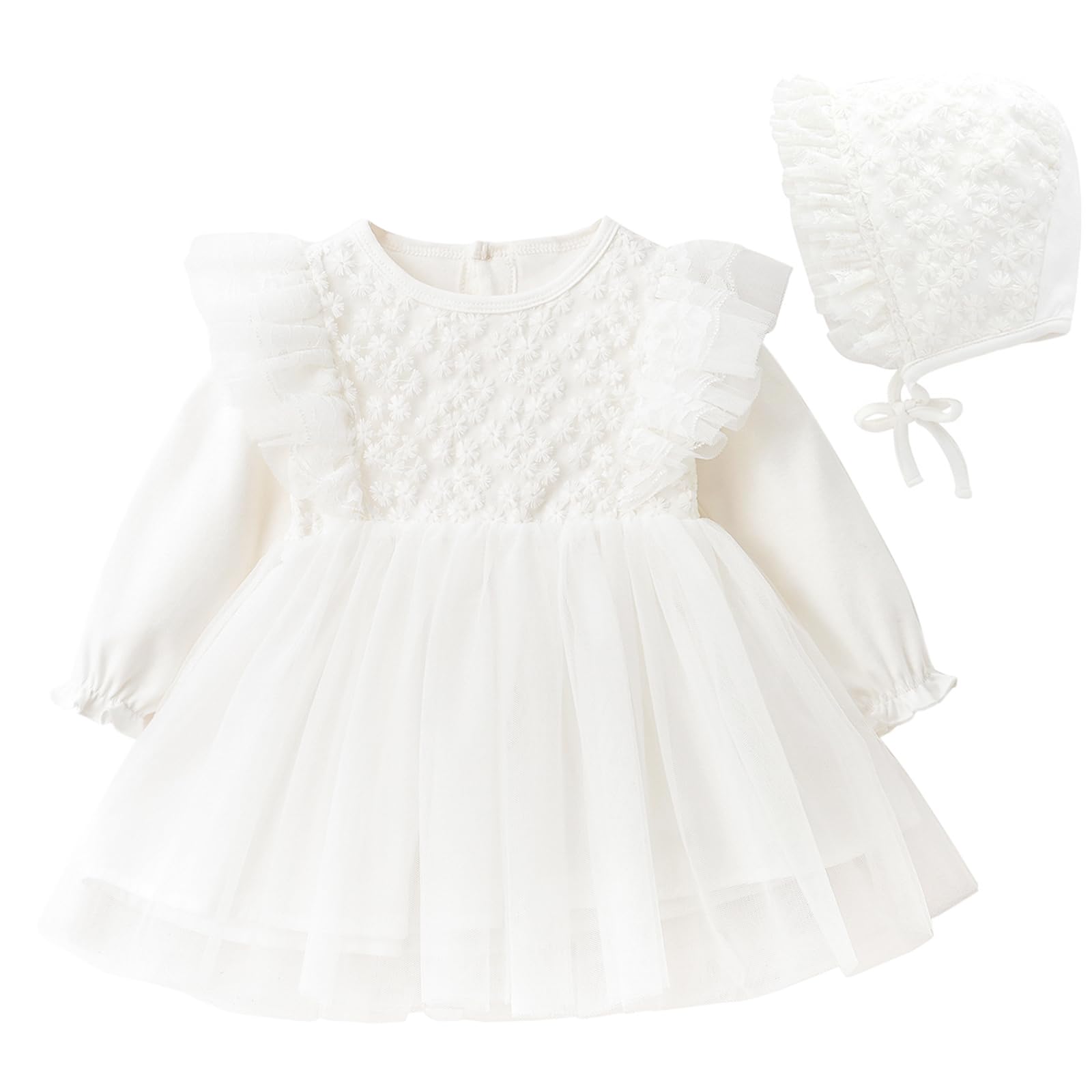Curipeer Baby Girl Christening Lace Dress Cute Infant Birthday Wedding Flower Dress White 3-6 Months