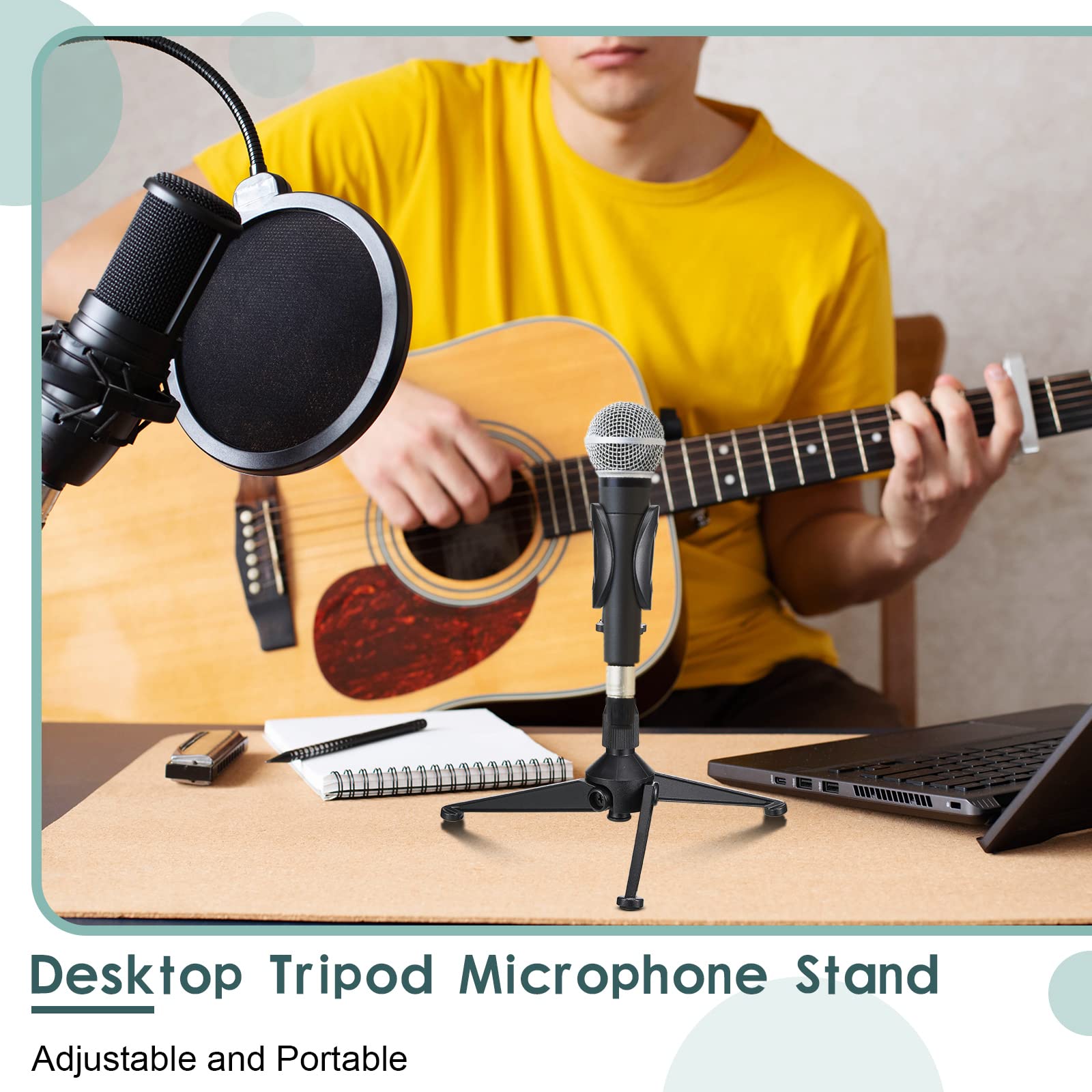 12 Pack Desktop Mic Stand Desktop Microphone Stand with Mic Clip Adjustable Table Mic Holder Portable Foldable Microphone Tripod and 5/8 Inch Male to 3/8 Inch Female Screw for Most Microphones