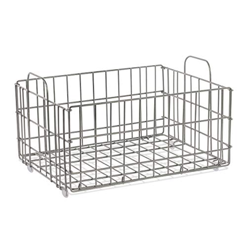 Atlantic System 4 Tier Cart-Wide Mobile Storage, Interchange Shelves and Baskets, Powder-Coated Steel Frame PN in White & Modular Cart System Wire Storage Basket