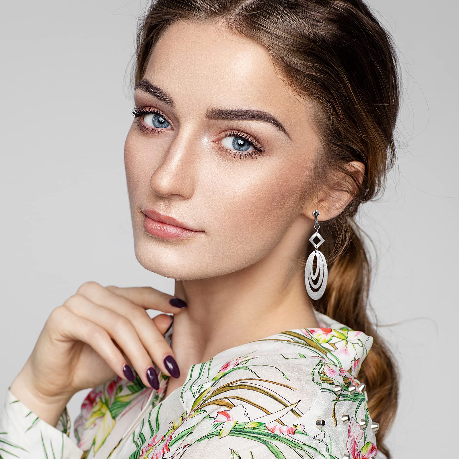 12 Pairs Clip on Drop Dangle Earrings Set Bohemian Tassel Pendant Clip Earrings Plated Ear Clips Non-Piercing Pendant Earrings for Women (Silver)