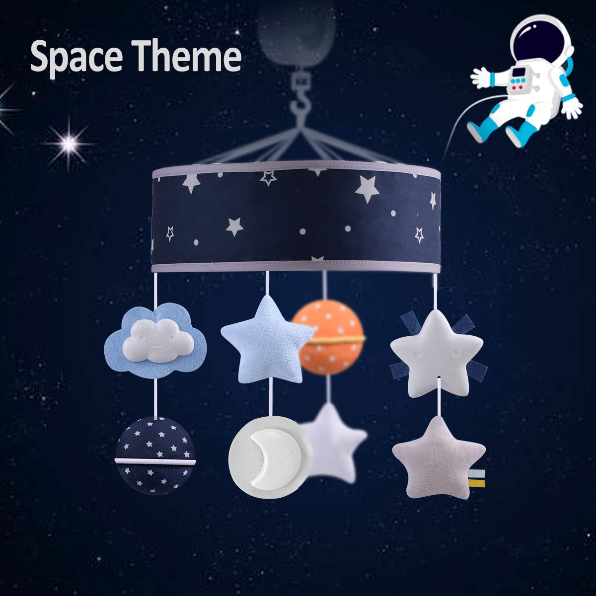 Baby Musical Crib Mobile with 360°Rotation,Hanging Space Theme Nursery Bed Decoration,Gift Toy for Newborn