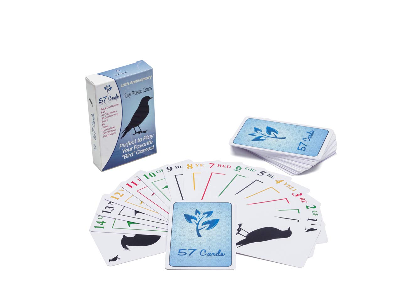 57 Cards Plastic Bird Cards 10th Anniversary Deck. Durable, Waterproof, & No Fraying.