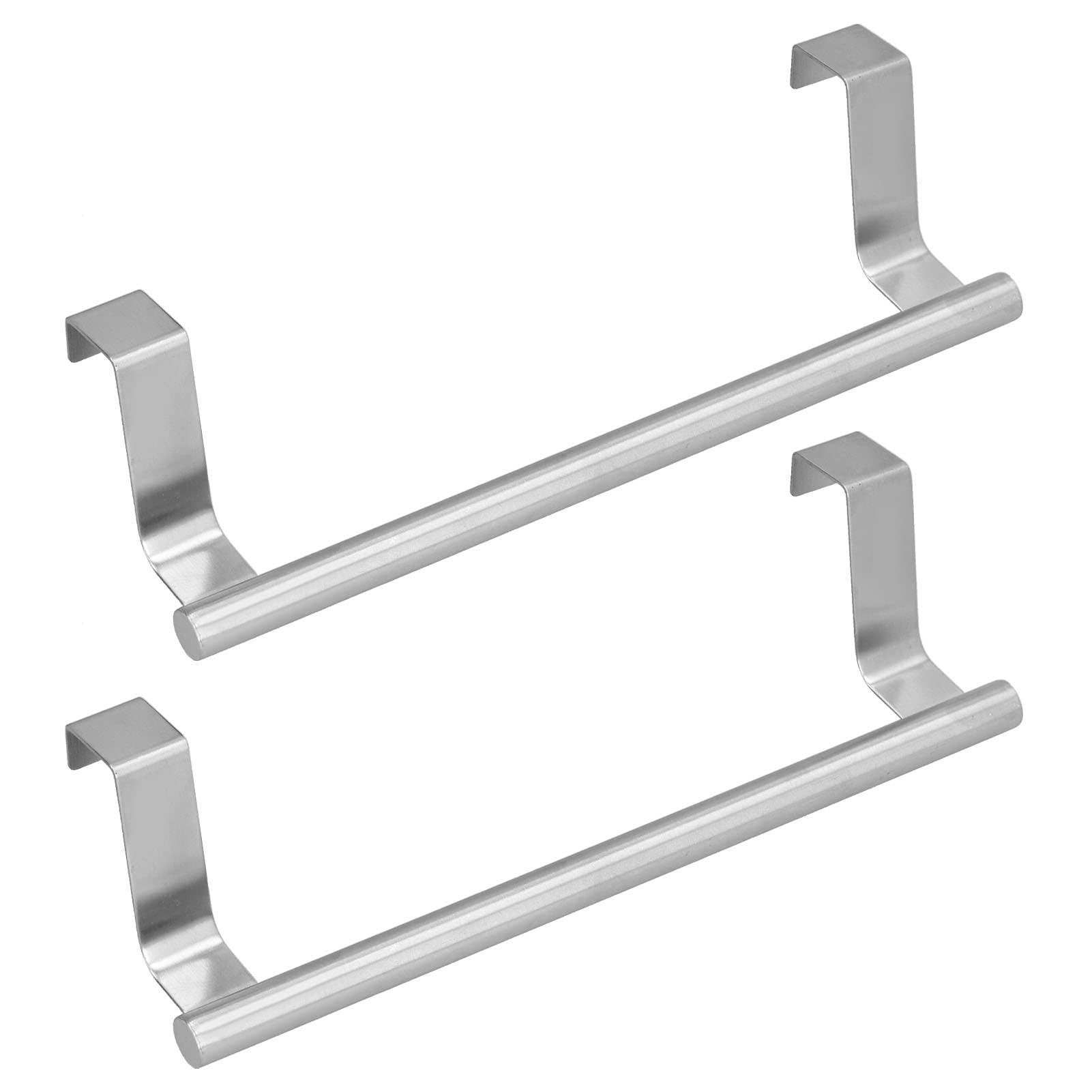 2Pcs Stainless Steel Over Door Towel Bar Storage Hanger Organizer for Cabinet or Cupboard, Over Kitchen Cabinet Door Towel Bar Holder for Hand, Dish, and Tea Towel Rack, Inside or Outside Doors(23cm)