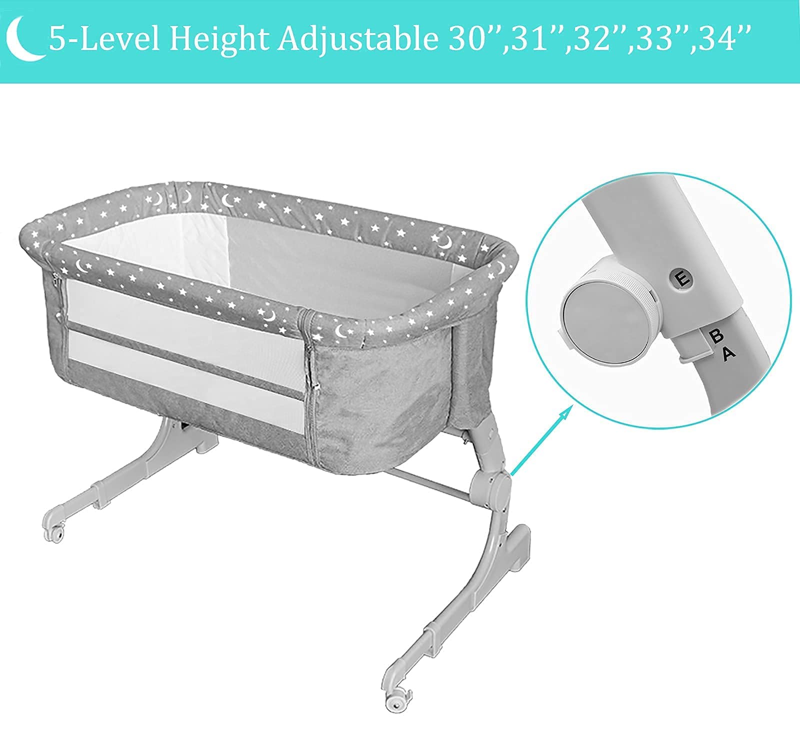 RDHOME Baby Bassinet & Baby Bedside Sleeper, Height Adjustable Portable Infant Cribs for Newborn with Breathable Net Cover, Comfy Mattress,Storage Bag