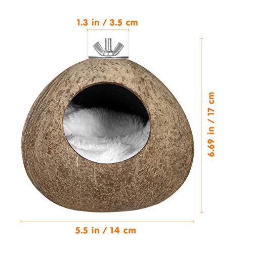 POPETPOP Nest for Birds Winter Warm Bird Nest House Natural Coconut Shell Simulation Birdhouse Grass Bird Hut Parakeet Nesting Box (No Blanket