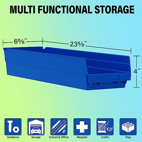 Akro-Mils 30164 Plastic Containers for Organizing and Storage Bins for Closet, Kitchen, Office, or Pantry Organization, 24-Inch x 6-1/2-Inch x 4-Inch, Clear, 6-Pack