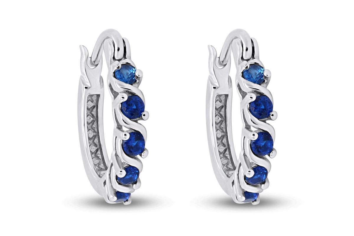14K White Gold Plated 925 Sterling Silver Round Cut Simulated Blue Sapphire Clarity Of VVS1-VVS2 Dainty Tiny Hoop Earrings Minimalist | Delicate Jewelry, Gift For Her