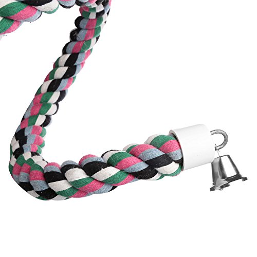 AigouĀ® Bird Spiral Rope Perch, Cotton Parrot Swing Climbing Standing Toys with Bell (Large - 94.4 inch)