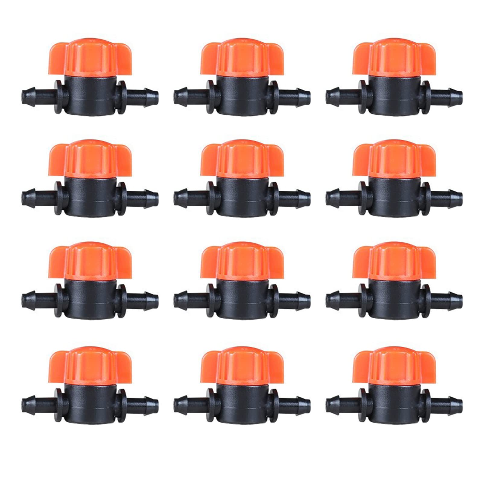 12 Pack Drip Irrigation Switch Valve 1/4" Drip Irrigation Barbed Ball Valve Shut Off Switch 4mm/7mm Hose Water Connectors Barbed Valve Drip Irrigation Universal Barbed Valve for Gardening