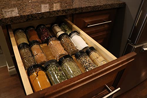 Bamboo Spice Rack Drawer Organizer - 10 in Width - Interlocking Low Profile Pieces with Anti-Slip Tape - Combine or Split Sets for Two Separate Drawers or Different Size Drawers