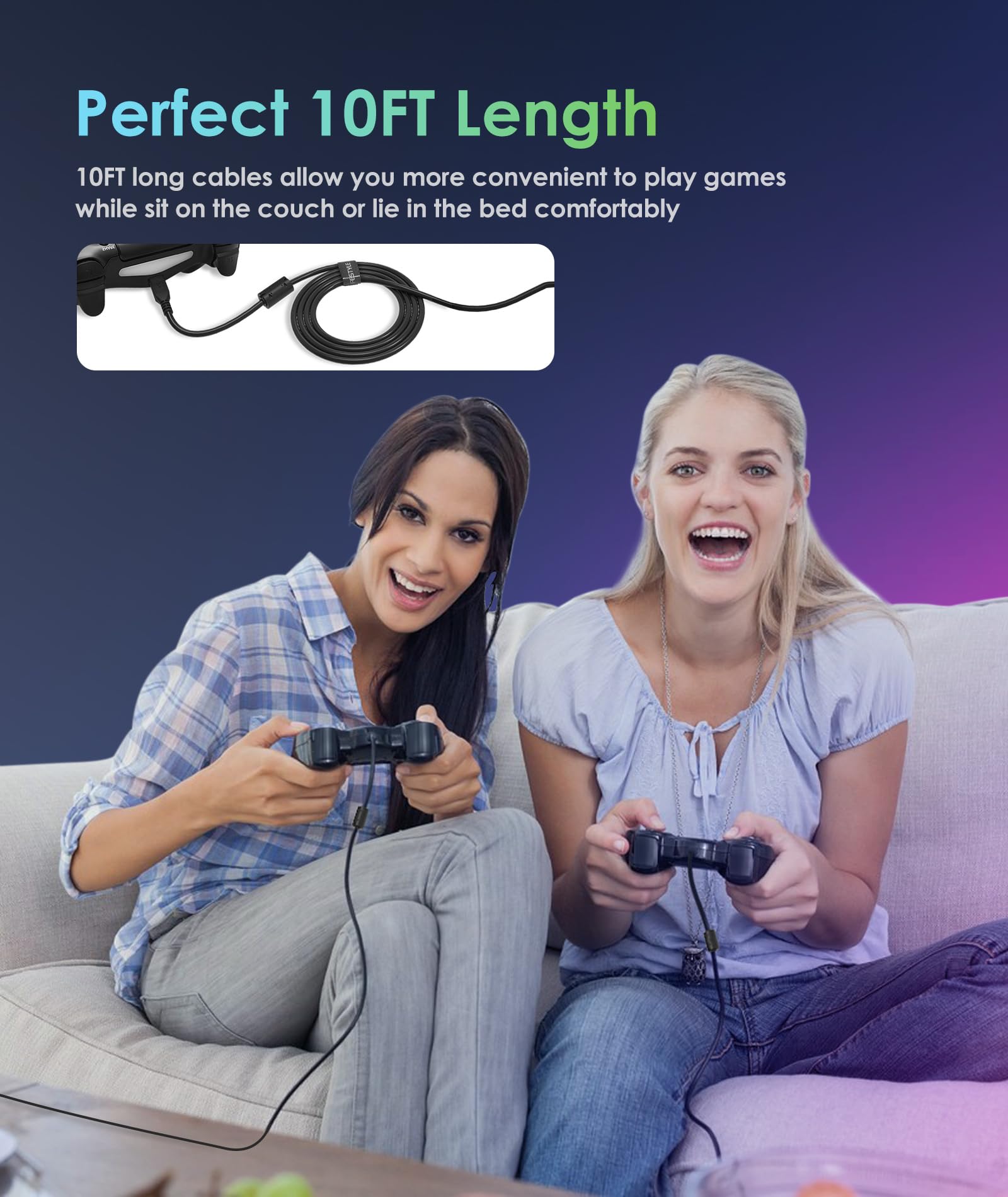 6amLifestyle [2 Pack 10FT] PS4 Controller Charging Cable, Charge and Play, Micro USB Charger High Speed Data Sync Cord for Sony PlayStation 4 PS4 Slim/Pro Controller, Xbox One S/X Controller, Android