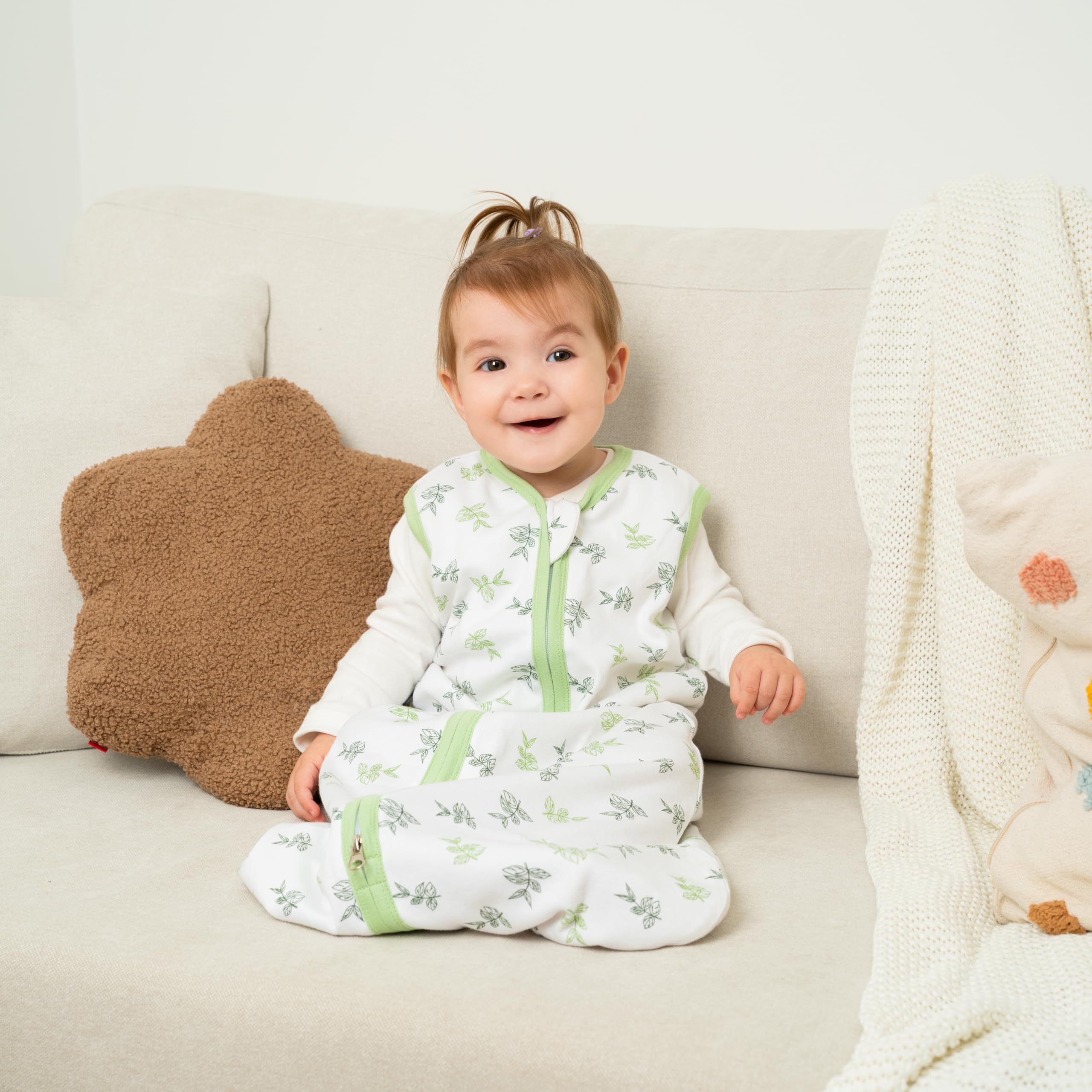 Baby Wearable Blanket, Breathable Cotton Sleep Sacks for 6-12 Months, 2 Pack Unisex Sleeping Bag Sack, Medium Size, 2-Way Zipper, 0.5 Tog