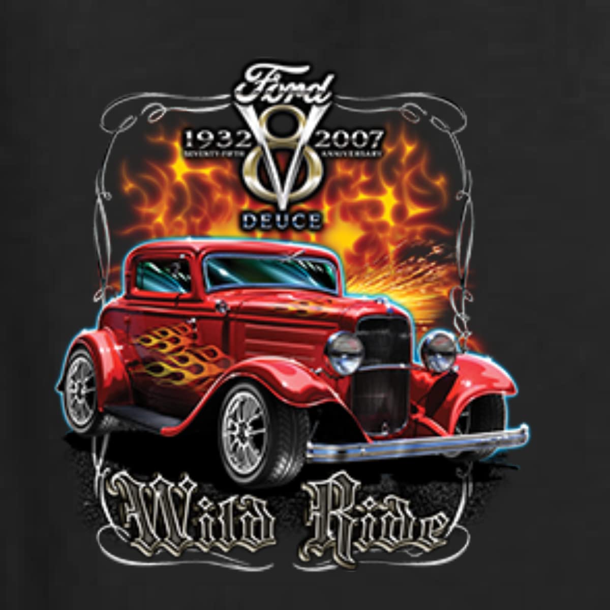 1932 Ford Deuce V8 75th Anniversary Wild Ride Cars and Trucks Men's Graphic T-Shirt, Black, X-Large
