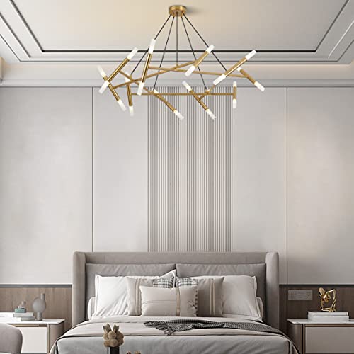 BOKT Mid Century Modern 20-Light Polygonal Chandelier Light Fixture for Kitchen Living Room Foyer Dining Room Ceiling Lamp Includ G4 Warm White Bulbs (Bronze)