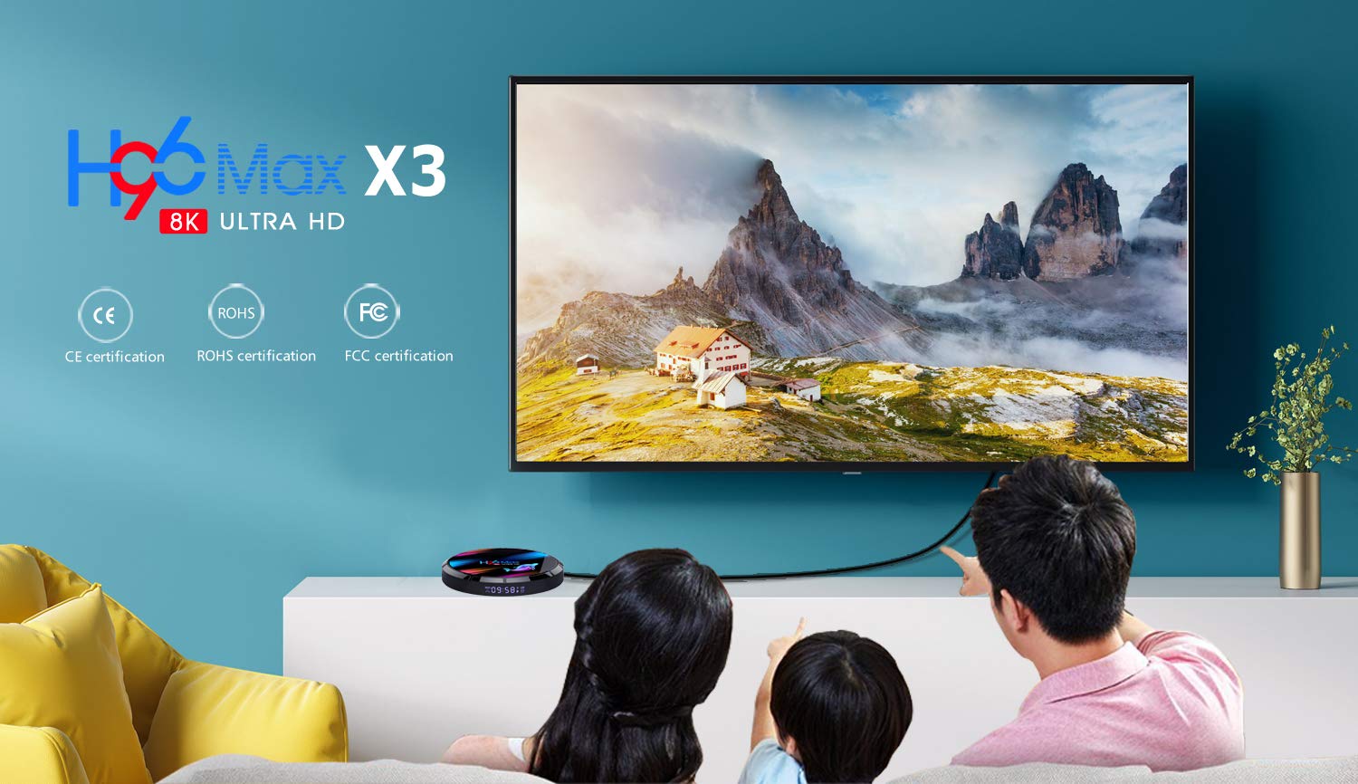 4GB 128GB TV Box Android 9.0 H96 Max X3 Android TV Box Amlogic S905X3 64-bit Quad core A55 CPU G31 GPU Support 2.4G/5G Dual Wifi/1000M LAN/BT 4.0/USD3.0/H265/HD2.1/3D 4K/8K Smart TV Box