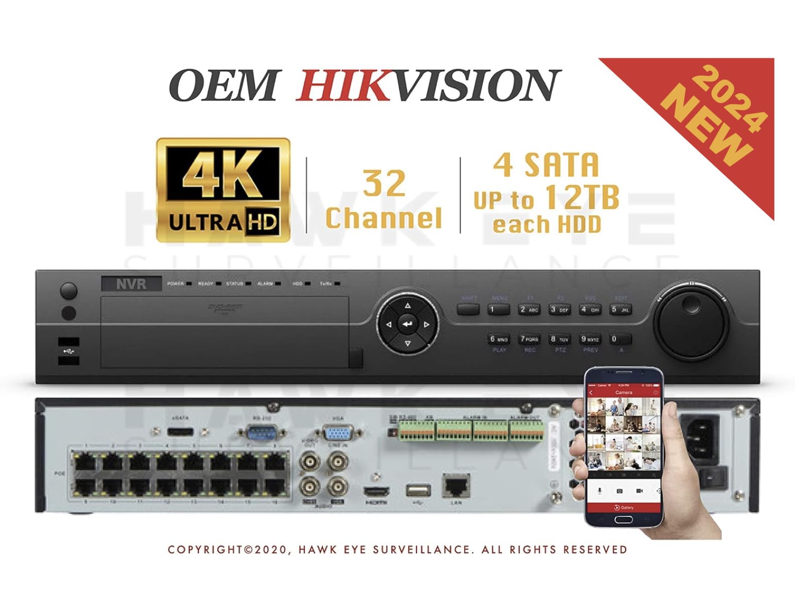 4K 32CH IP Network Video Recorder - 16 Built in PoE Port Up to 12MP Resolution Recording Compatible with DS-7732NI-I4/16P NVR 3 Year Warranty