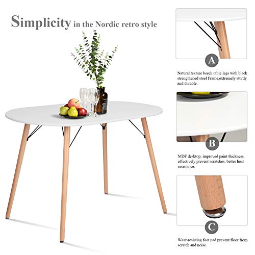 CozyCasa 7.2 inch Farmhouse Dining Table Mid-Century Kitchen Table with Wood Leg Oval Top for Home Office Patio White(Only Table not Include Chairs)-2pack