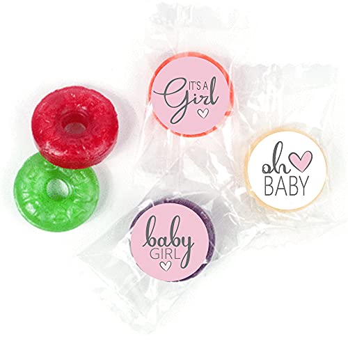270 PCS Pink Baby Shower Stickers, 6 Design Self Adhesive Circle Label Stickers,Baby Shower Envelope Seals Candy Stickers,Baby Shower Party Chocolate Stickers,Candy Stickers.(012)