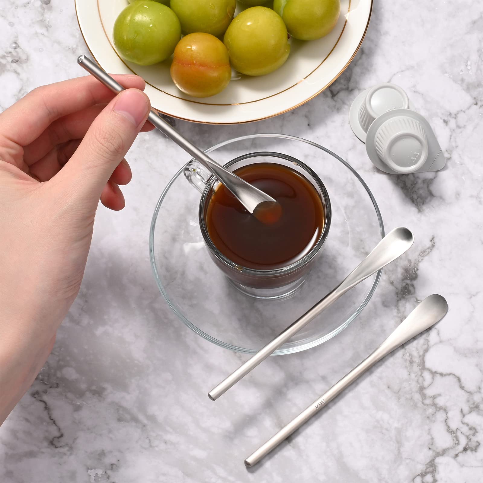 12-piece 5-inch Stainless Steel Coffee Stirring Spoon, Cocktail Stirring Stick with 12.8 cm Length, Small Spoon with Round Handle, Reusable Ice Tea Spoon, Bar Spoon. Dishwasher Safe.